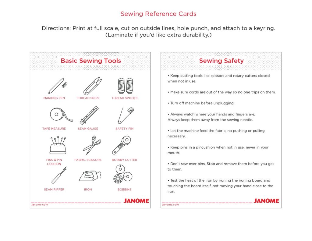 Janome Sewing Reference Cards - The Sewing Machine Shop